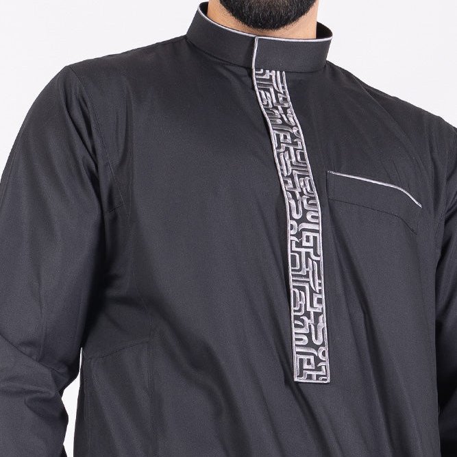 Embroidered black thobe for men's