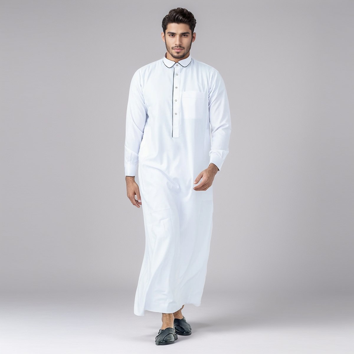 White Piping thobe for men